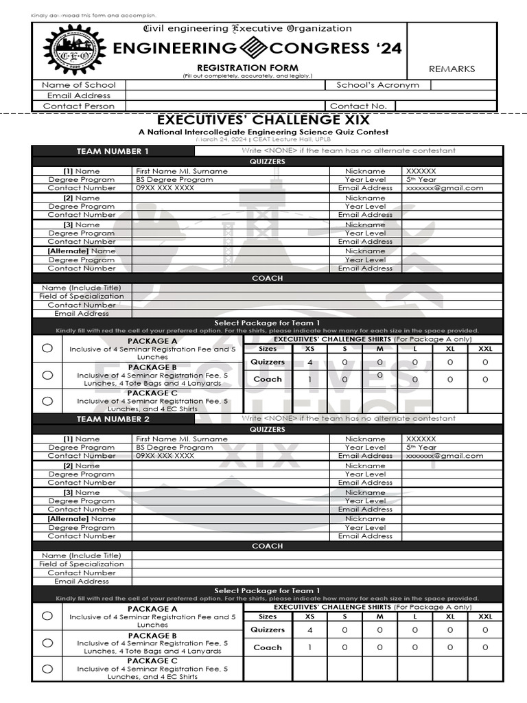 Executives' Challenge XIX Registration Form | PDF