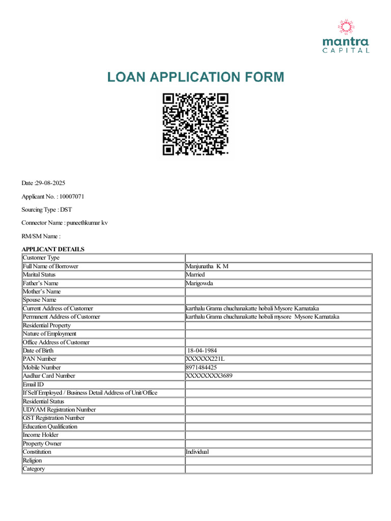 Loan Application Form 3864 | PDF | Identity Document
