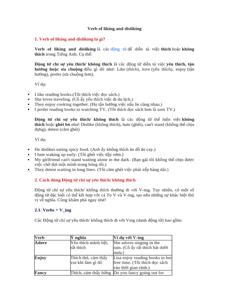 Verb of Liking and Disliking | PDF