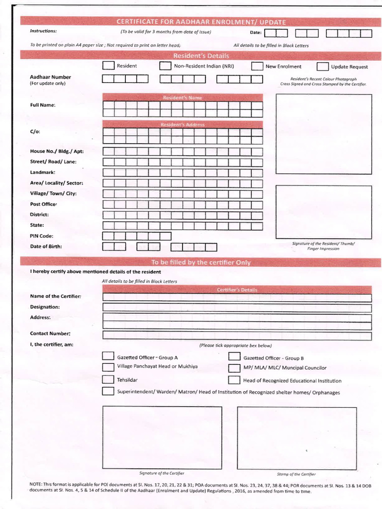 Aadhar Update Form | PDF