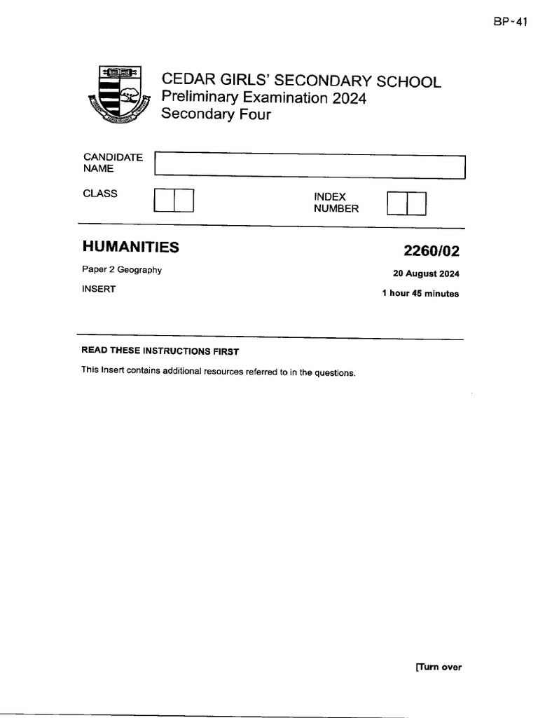 Sec4 Geography 2024 Prelims Cedar | PDF