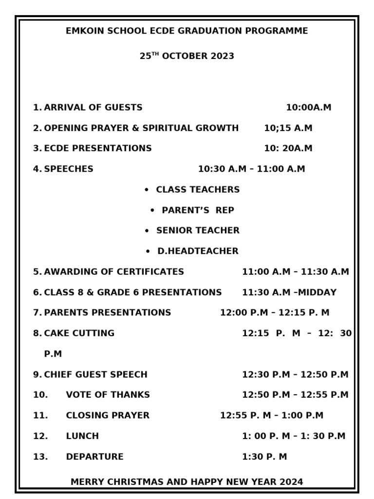 ECDE Graduation Program Schedule | PDF