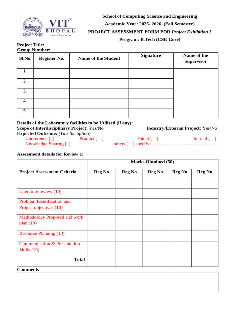 Project Assessment Form CSE 2025-26 | PDF