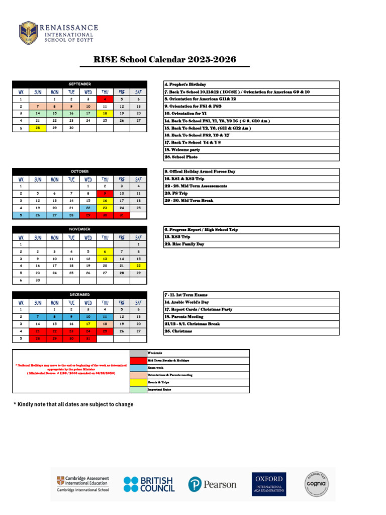 2025-2026 RISE School Calendar | PDF | Observances