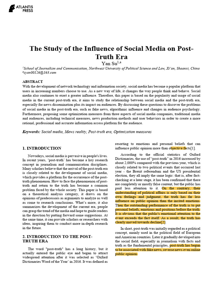 Social Media's Role in the Post-Truth Era | PDF | Social Media ...
