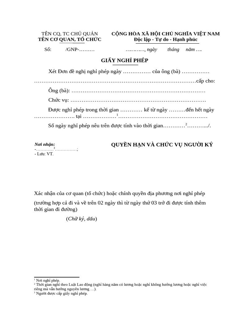 Mau Giay Nghi Phep | PDF