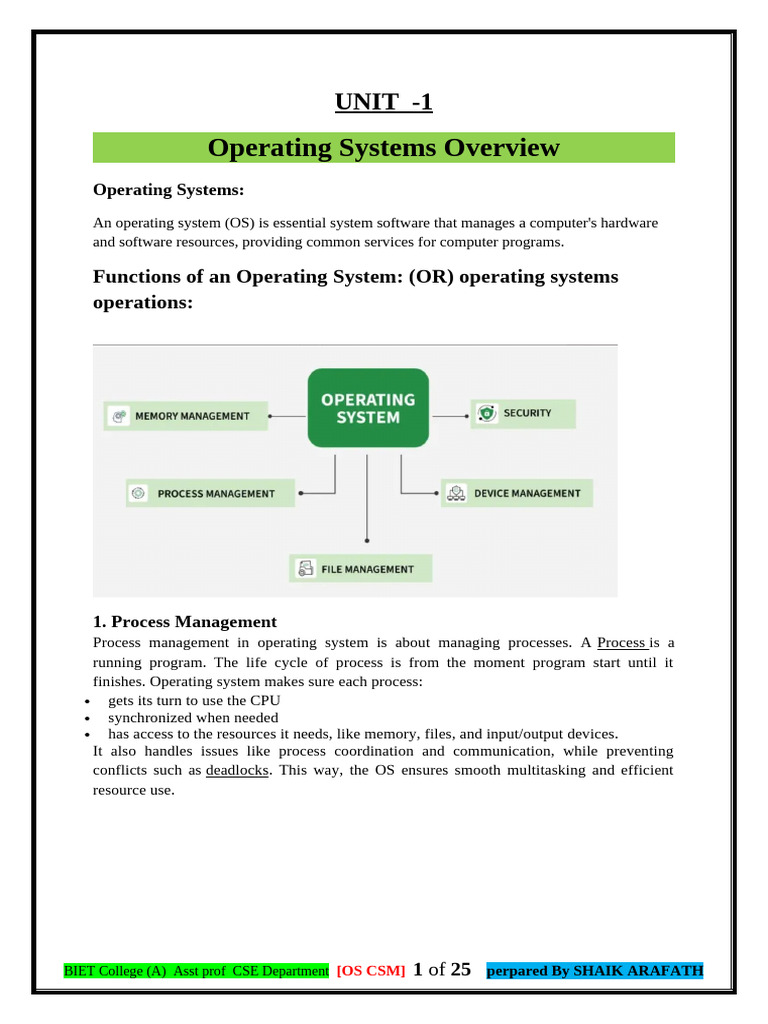 UNIT-1 Operating Systems Overview JNTUK (R23) Regulation | PDF | Operating System | Process ...