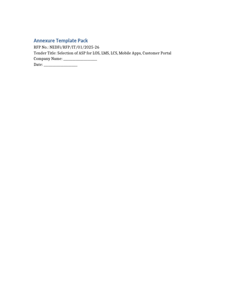 NEDFi RFP Annexure Template Pack | PDF