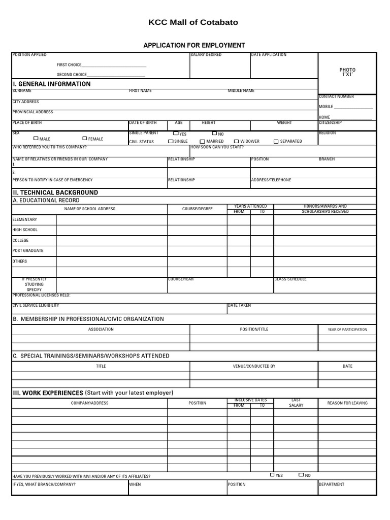 Employment Application Form Template | PDF