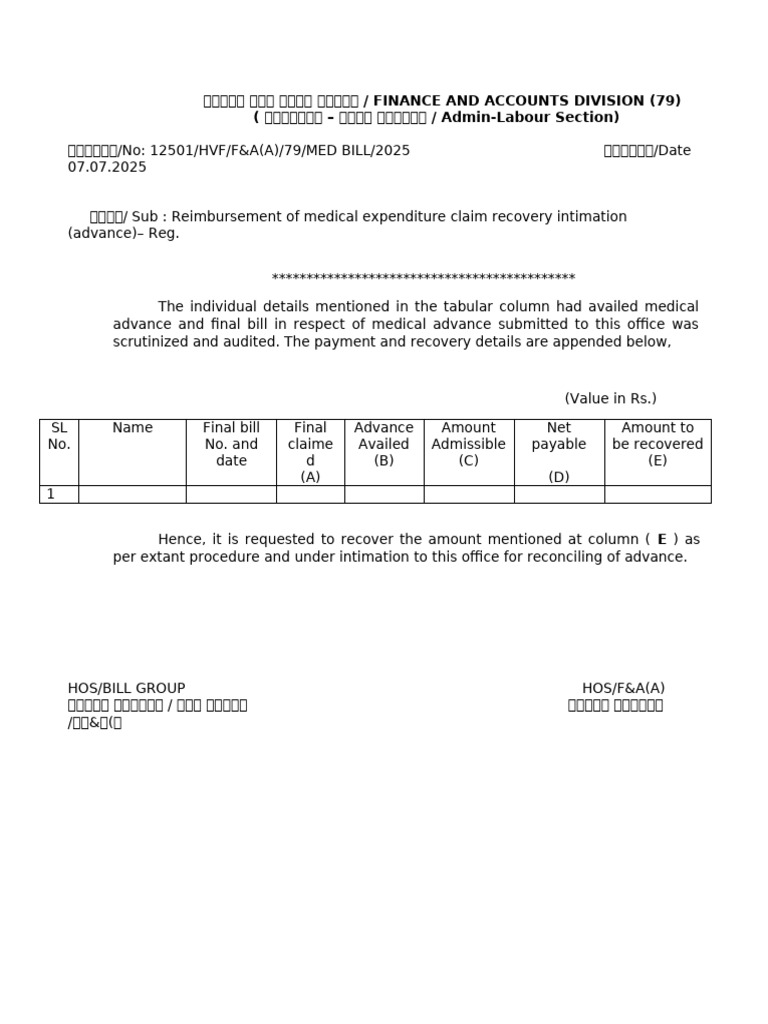 Advance Recovery Intimation | PDF
