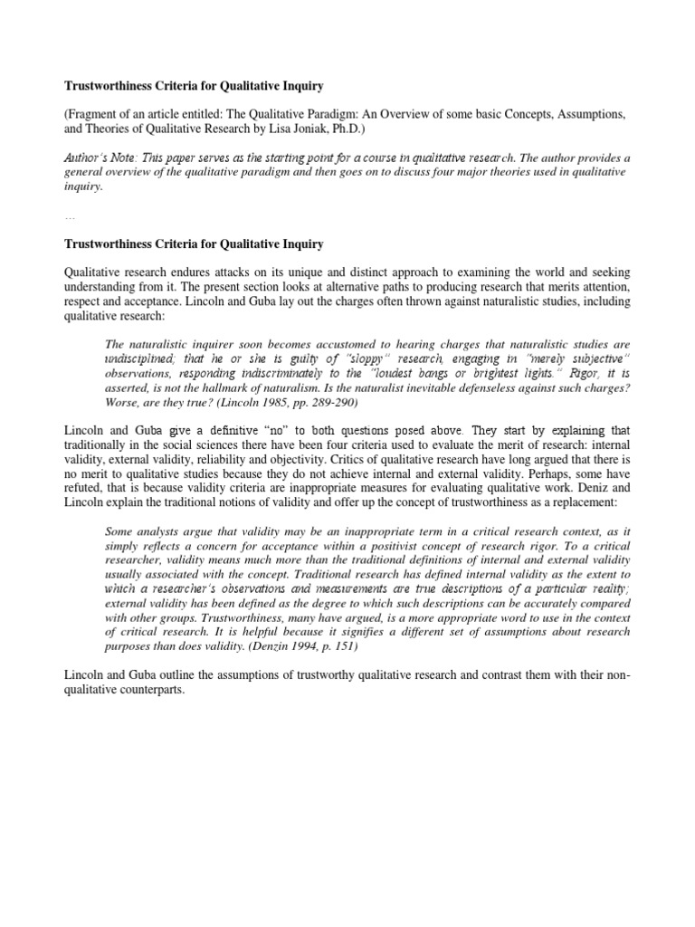 Trustworthiness Criteria For Qualitative Inquiry | PDF | Qualitative ...
