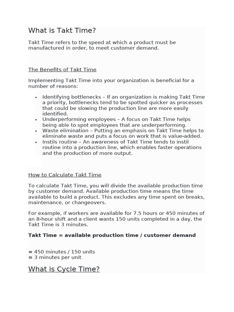 What Is Takt Time & Cycle Time | PDF | Economies | Business