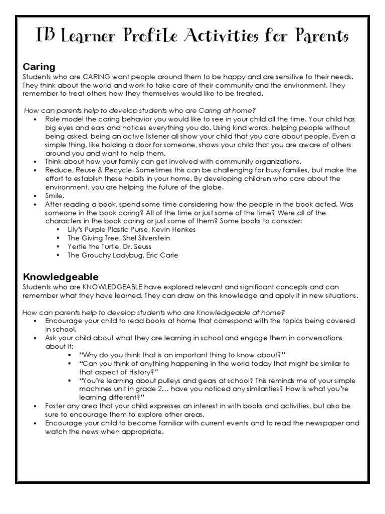 IB Learner Profile Activities For Parents | PDF | Goal | Learning