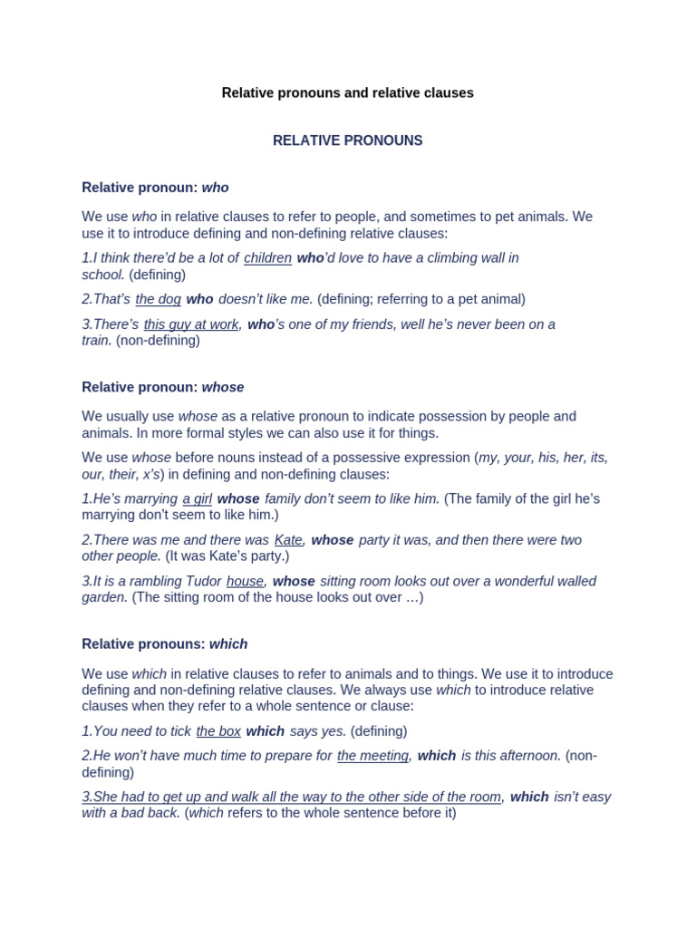 Relative Pronouns Explained | PDF | Subject (Grammar) | Pronoun