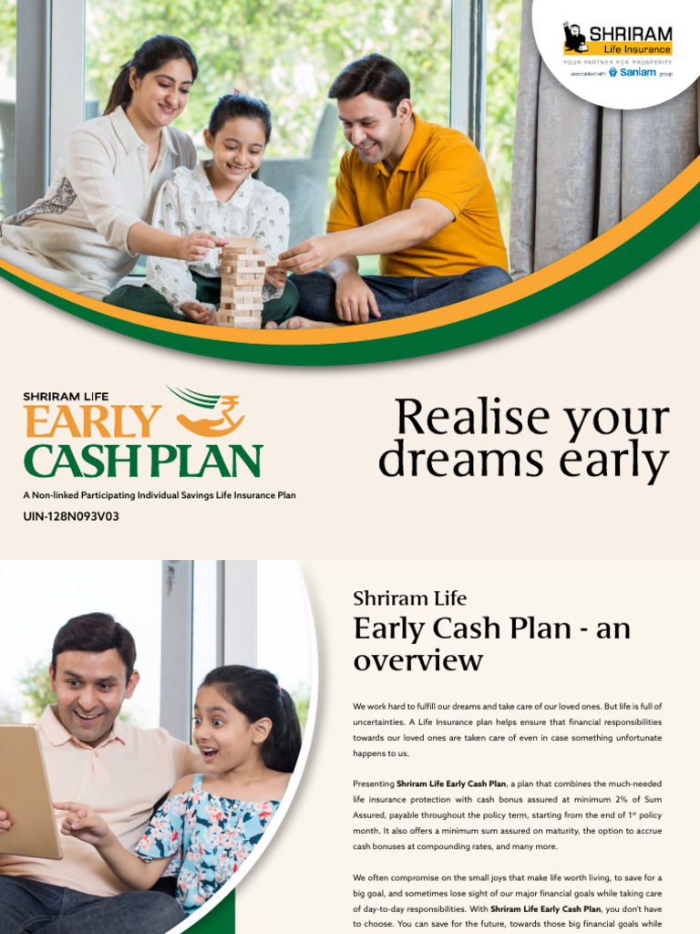 Shriram Life Early Cash Plan Overview | PDF | Insurance | Present Value