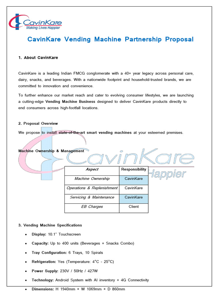 CavinKare Vending Machine Proposal | PDF | Vending Machine | Brand