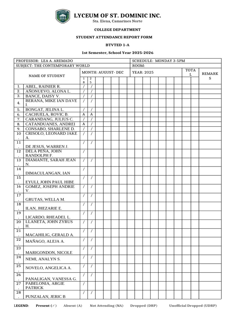 BTVTED_1A_ATTENDANCE-REPORT-FORM | PDF | Chess Theory | Chess