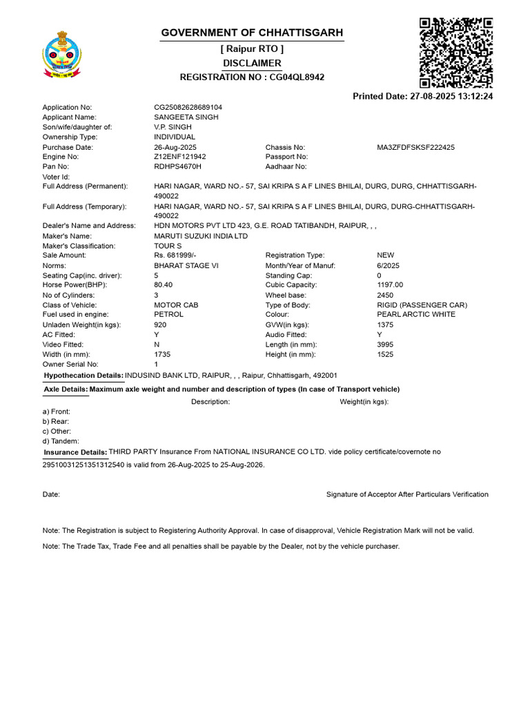 RTO Registration Details for Chhattisgarh | PDF | Wheeled Vehicles | Car