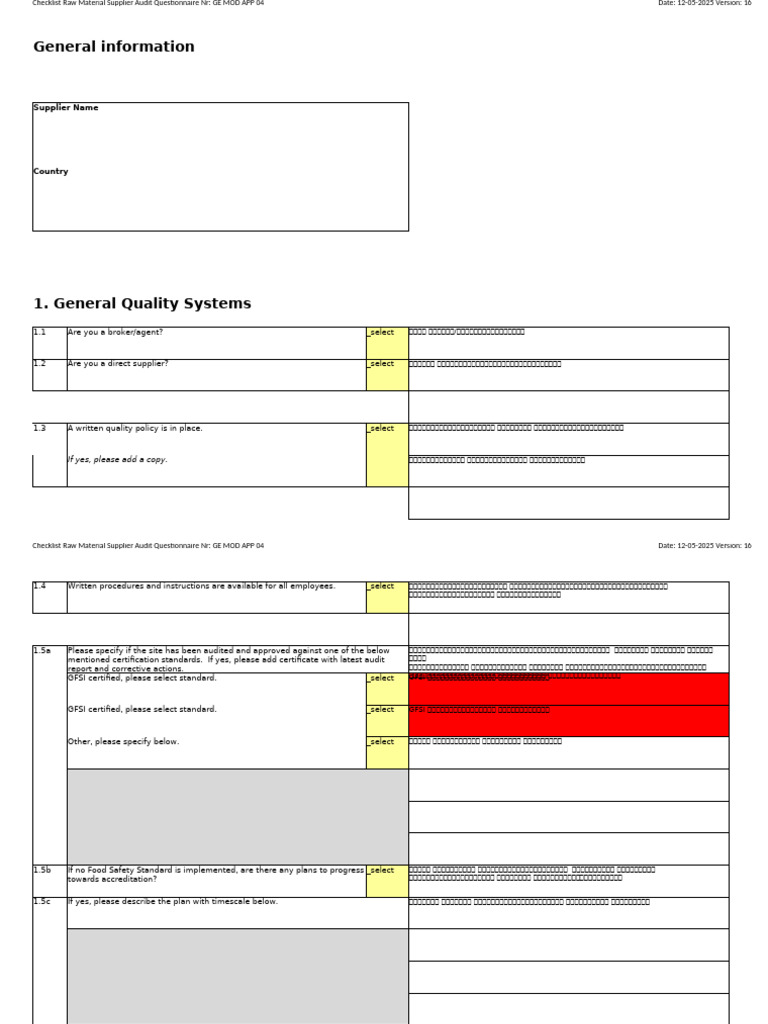 Suppliers Questionnaire Master1 | PDF