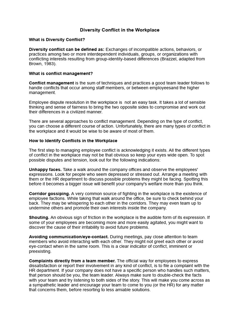 Unit 4. Diversity Conflict in The Workplace | PDF | Leadership ...