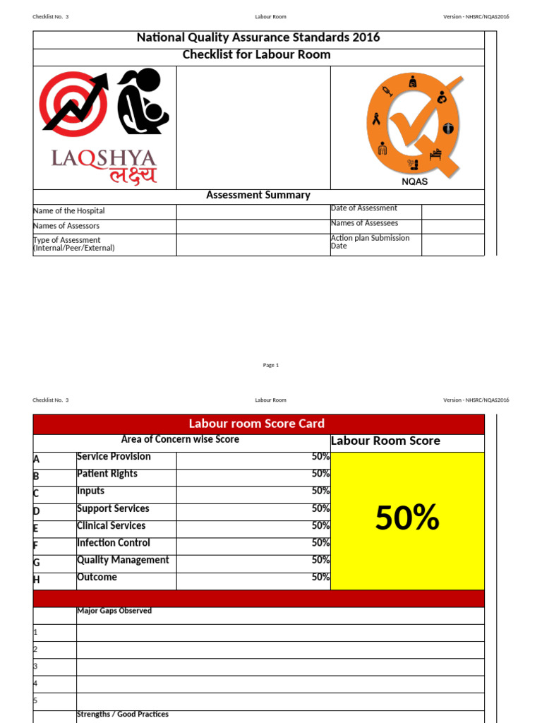 Labour Room Laqshya NQAS Assessment Checklist | PDF | Childbirth ...