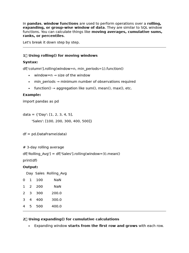 Pandas Window Functions Guide | PDF