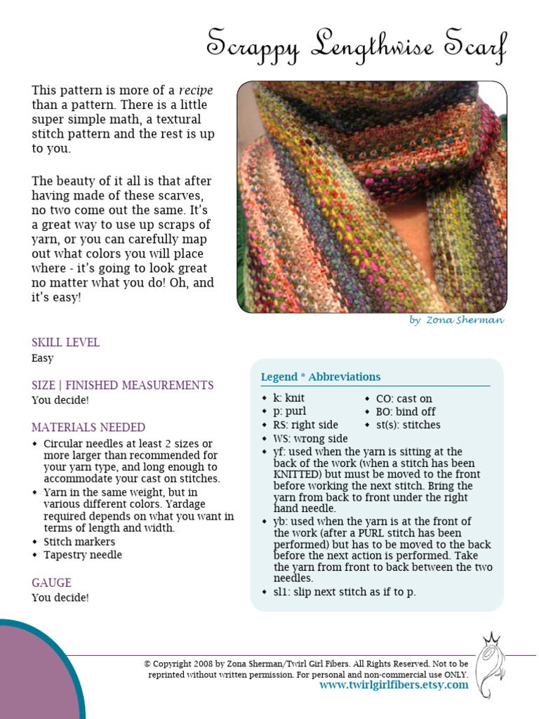 Easy Scrappy Scarf Knitting Pattern | PDF | Knitting | Gauge (Knitting)