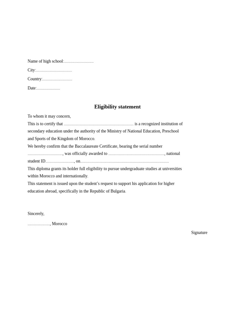 Eligibility Statement | PDF