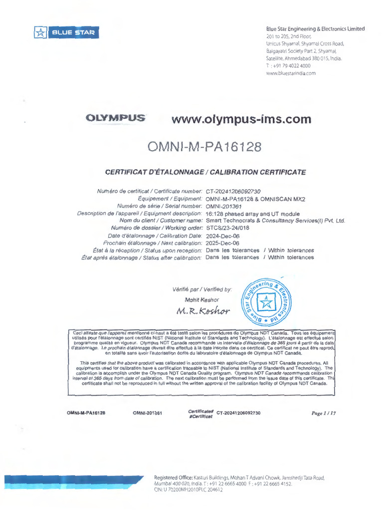 Calibration Cert. PAUT OMNI 201361 06.12.2025 | PDF