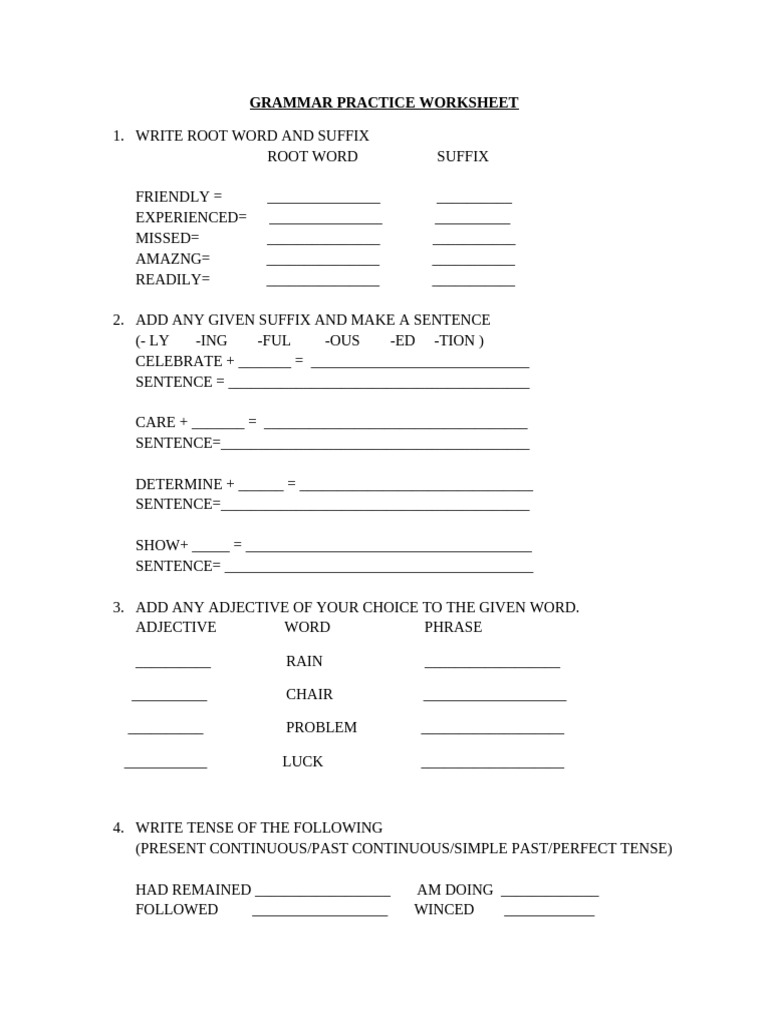 Grammar Practice Worksheet Class 6 | PDF | Linguistic Typology | Languages