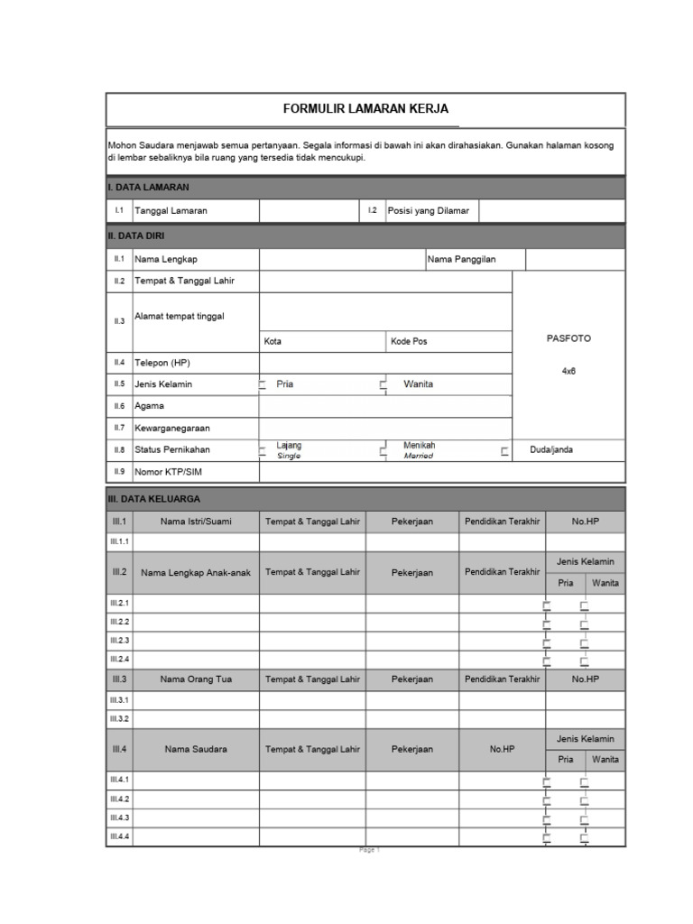 Formulir Lamaran Kerja | PDF
