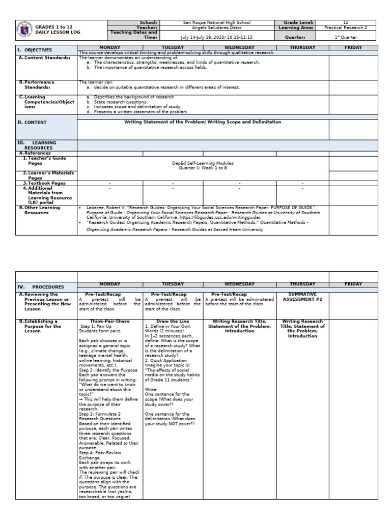 PR2-DLL W5 | PDF | Learning | Teachers