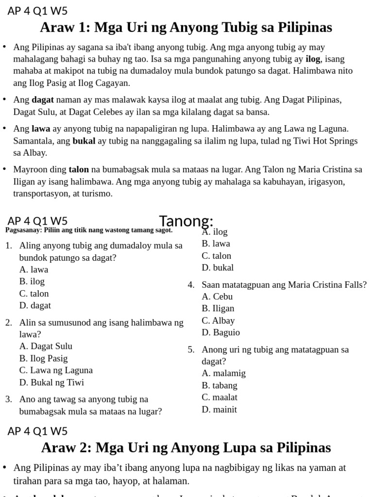 Grade 4 q1 w5 AP Test | PDF