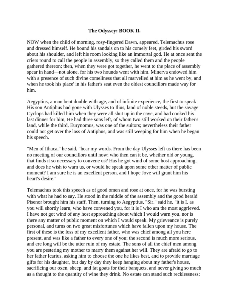 The Odyssey BOOK II. | PDF | Odysseus | Odyssey
