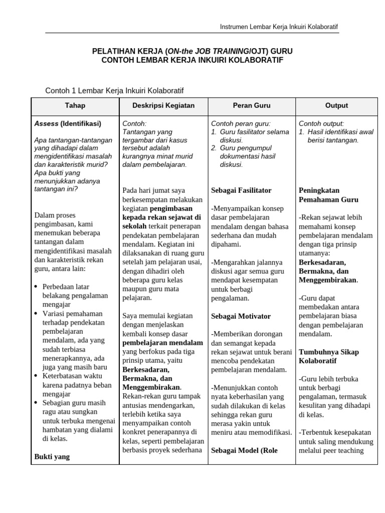 Insrumen Lembar Kerja Inkuiri Kolaboratif | PDF
