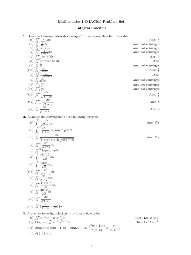 MAC01 Problem Set Integral Calculus | PDF | Mathematical Physics | Euclidean Plane Geometry
