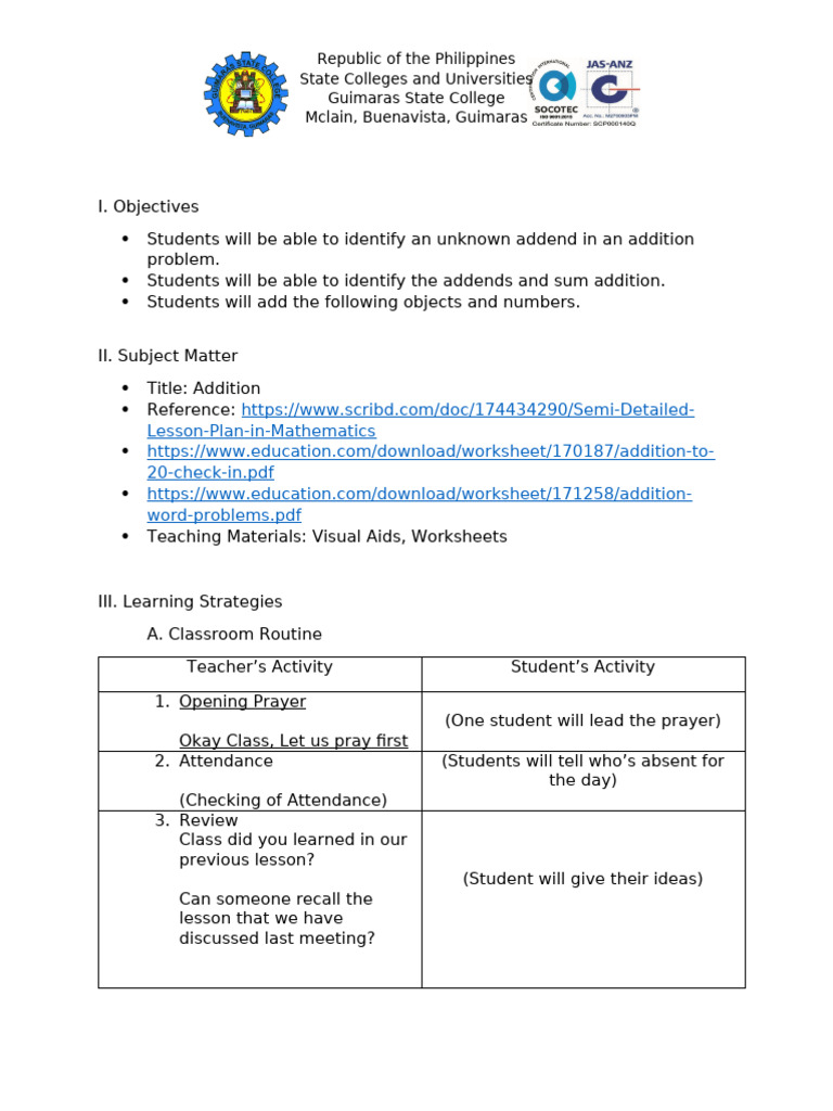 Finals Lesson Plan (Numeracy) | PDF | Learning | Human Communication