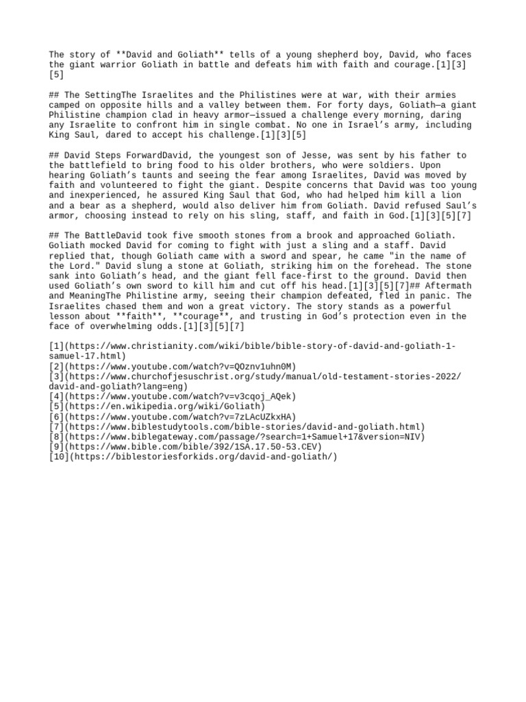 The Story of David and Goliah | PDF | Goliath | David