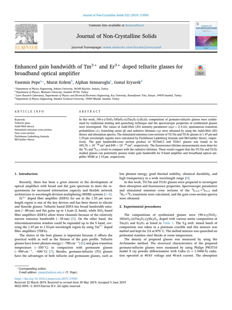 Enhanced Gain in Tm3+ and Er3+ Glasses | PDF | Wavelength Division ...