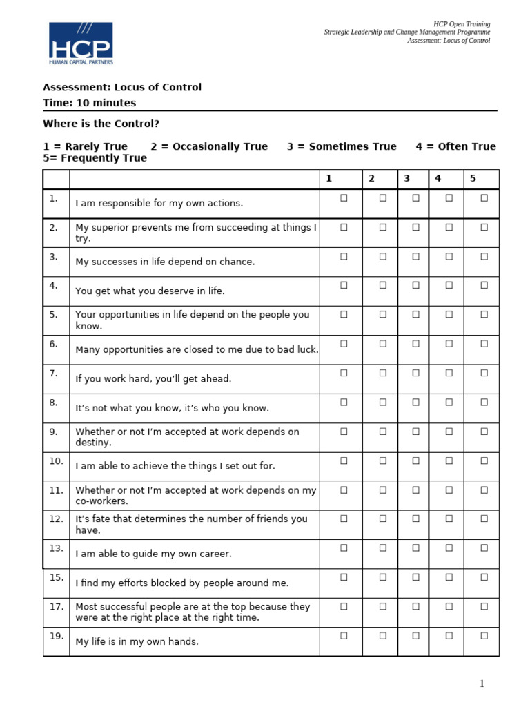 Locus of Control Assessment Tool | PDF | Chess | Chess Theory