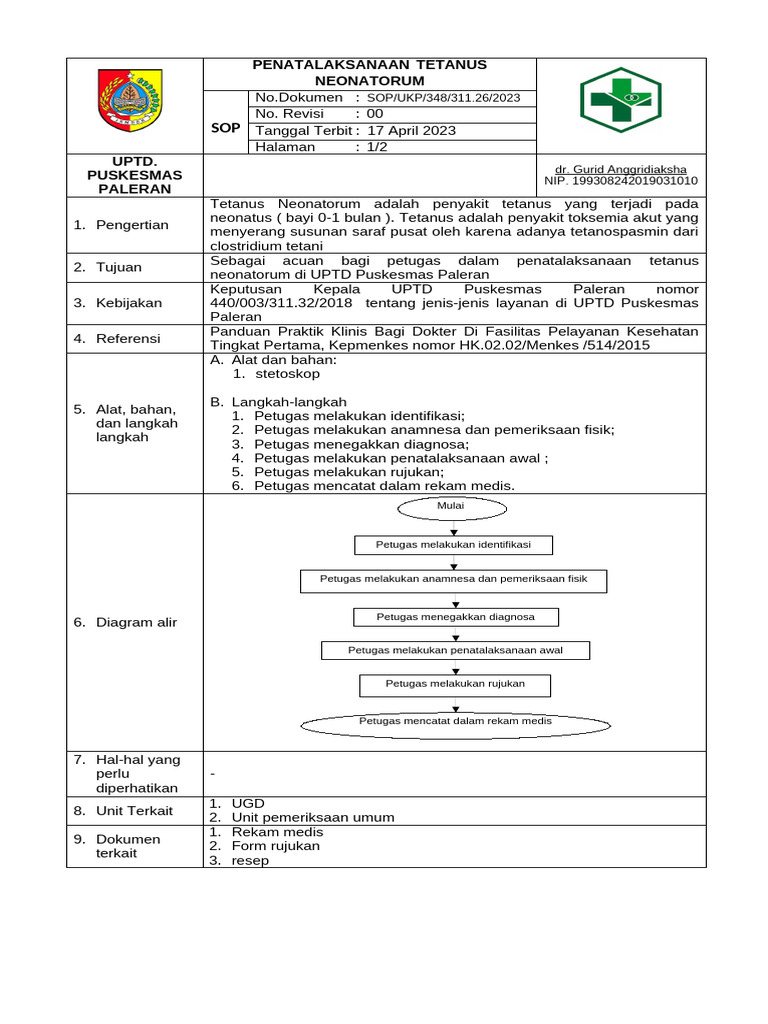 Sop Tetanus Neonatorum | PDF