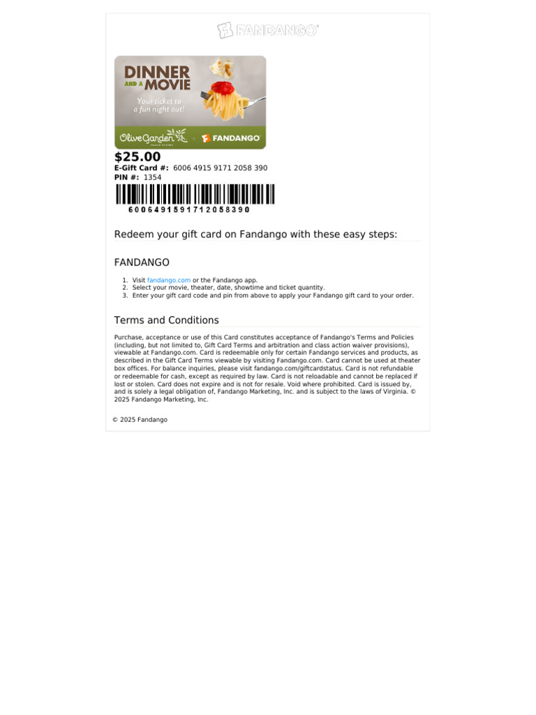 Redeem Your Gift Card On Fandango With These Easy Steps: Fandango | PDF