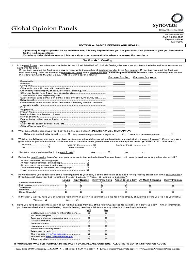 Baby Feeding and Health Questionnaire | PDF | Breastfeeding | Infants