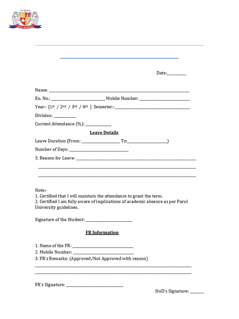 Student Leave Application Form | PDF