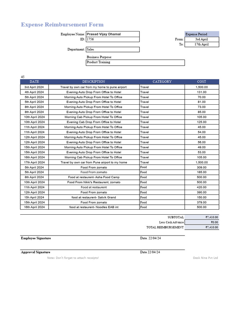 Desk Nine Expense Reimbursement Form | PDF