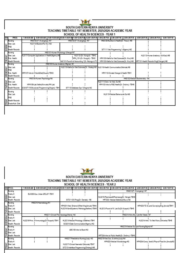 SHS Time Table Sem 1 20252026 | PDF | Medical Specialties | Health Care