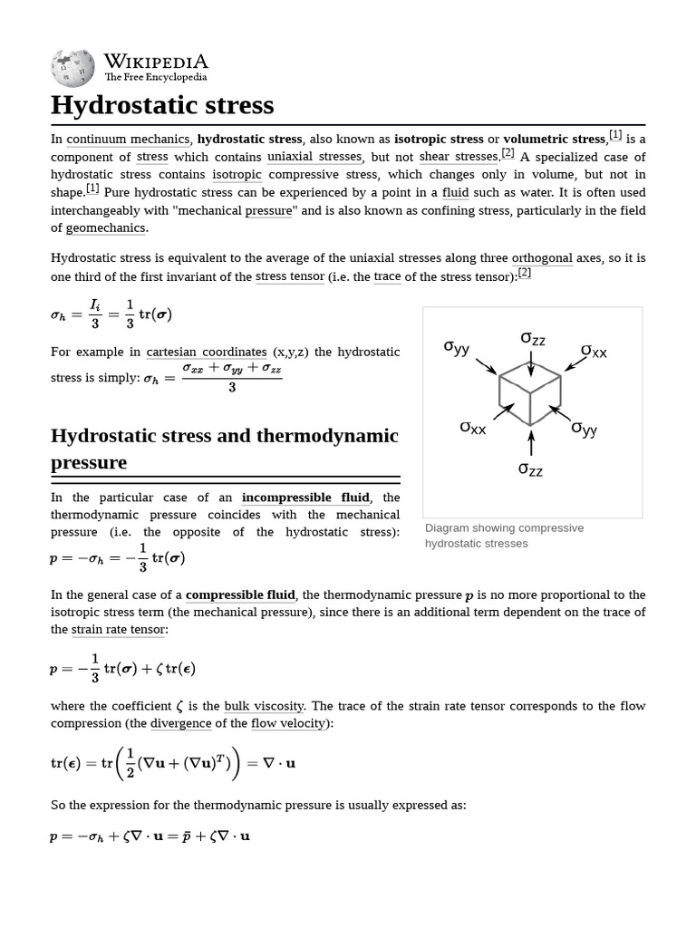 Hydrostatic Stress | PDF | Stress (Mechanics) | Continuum Mechanics