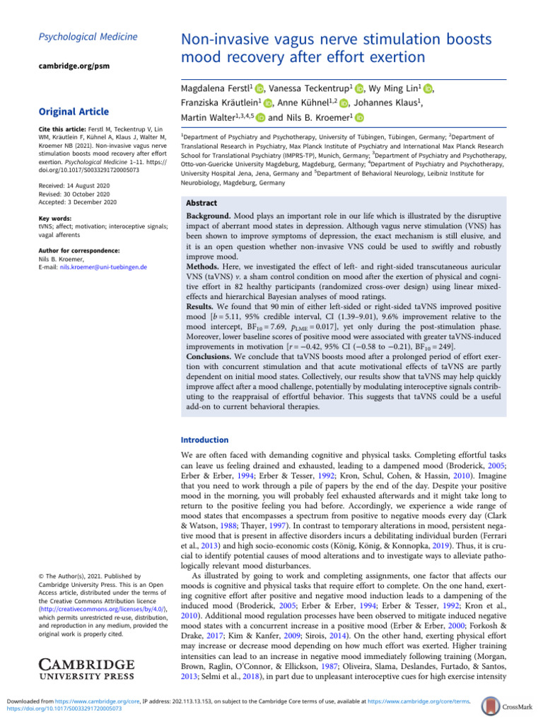 Ferstl Et Al. - 2021 - Psychol Med - Non-Invasive Vagus Nerve ...