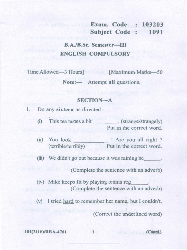 BA 3rd Semester English Question Paper | PDF | Cardiovascular Diseases ...
