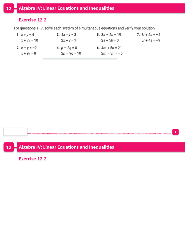 Exercise 12.2: 12 Algebra IV: Linear Equations and Inequalities | PDF ...
